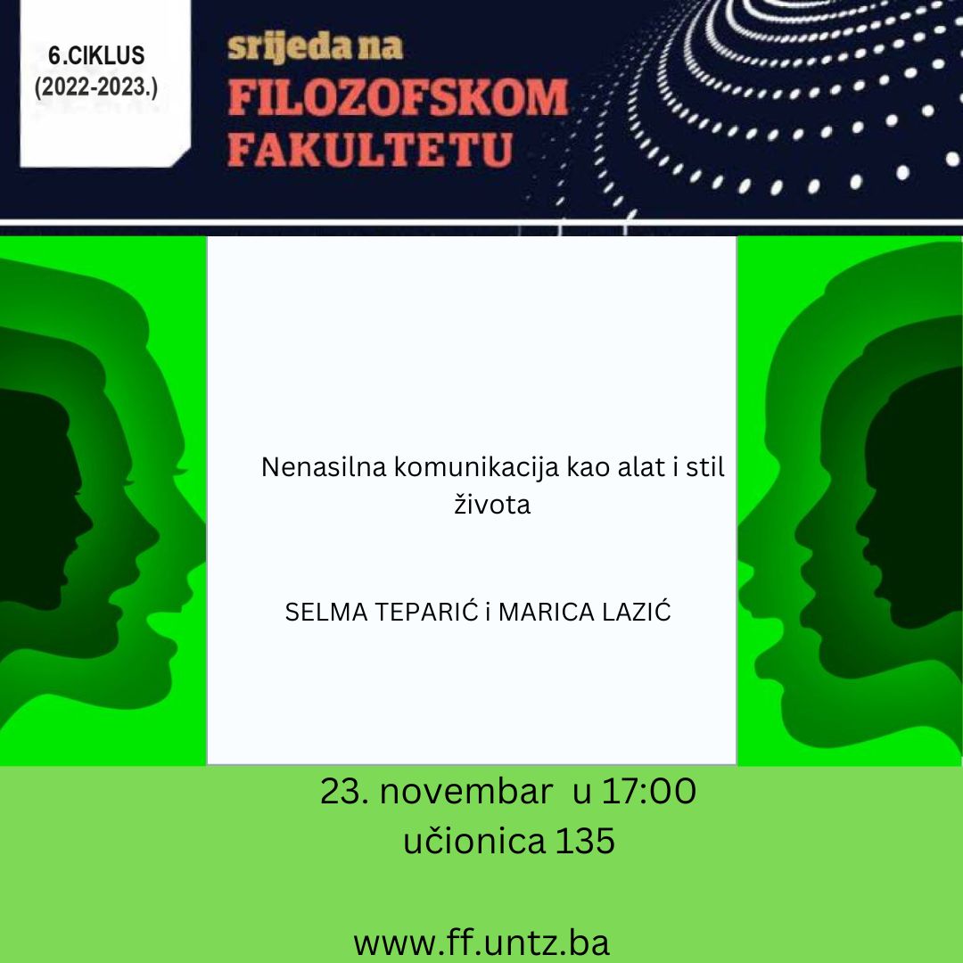 "Srijeda na Filozofskom": Ove sedmice predavanje “Nenasilna komunikacija kao alat i stil života ...